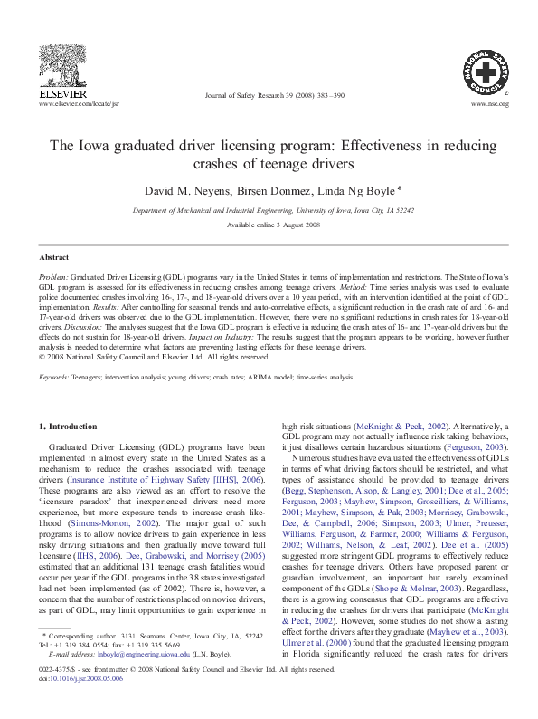 (PDF) The Iowa graduated driver licensing program: Effectiveness in ...