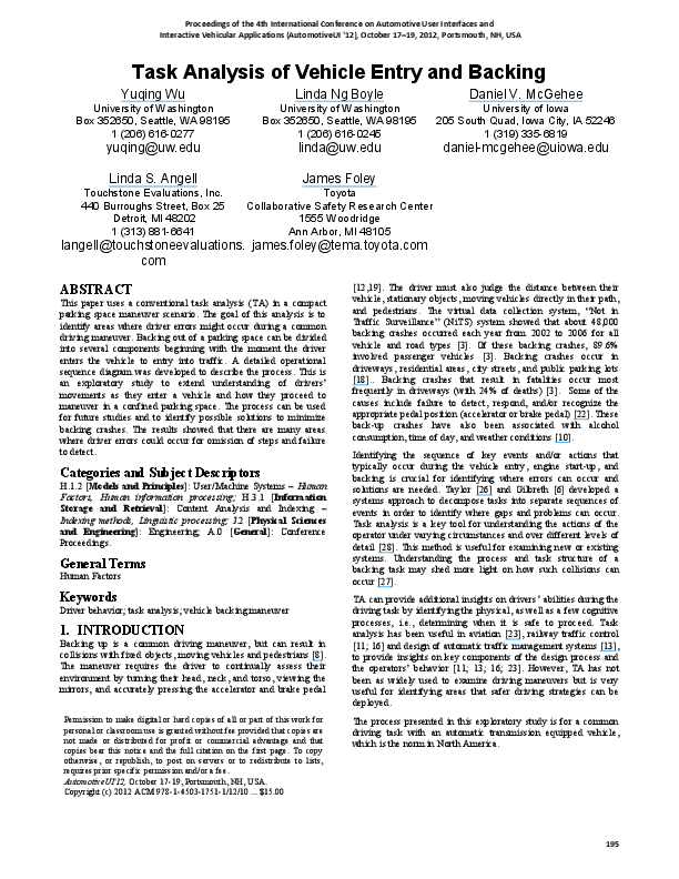 (PDF) Task analysis of vehicle entry and backing