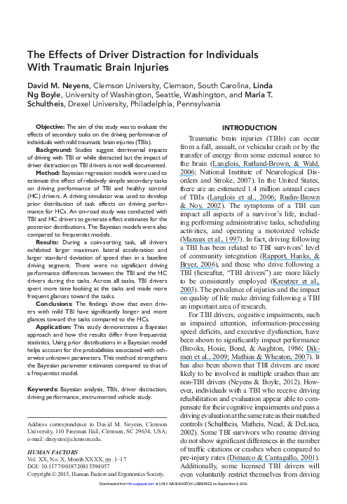 (PDF) The Effects of Driver Distraction for Individuals With Traumatic ...