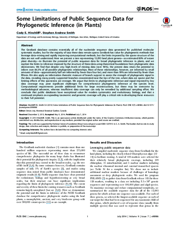(PDF) Some Limitations of Public Sequence Data for Phylogenetic Inference (in Plants)