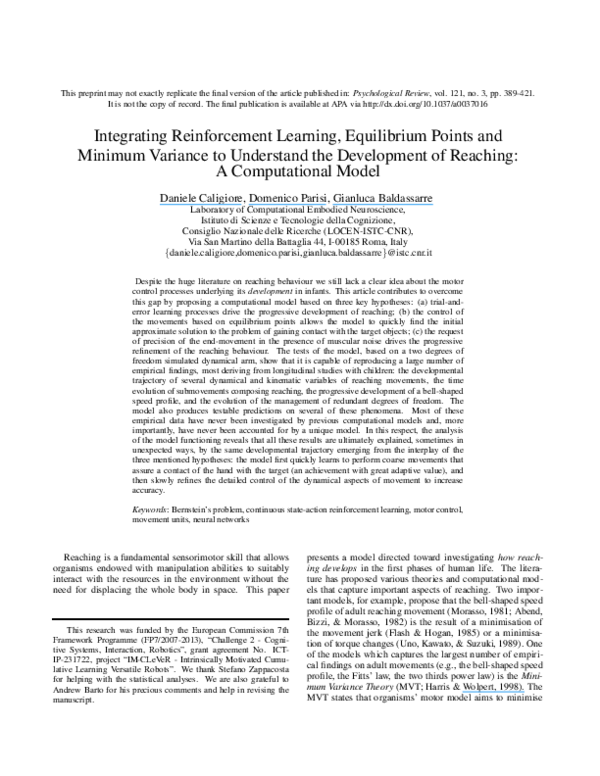 (PDF) Integrating reinforcement learning, equilibrium points, and minimum variance to understand ...