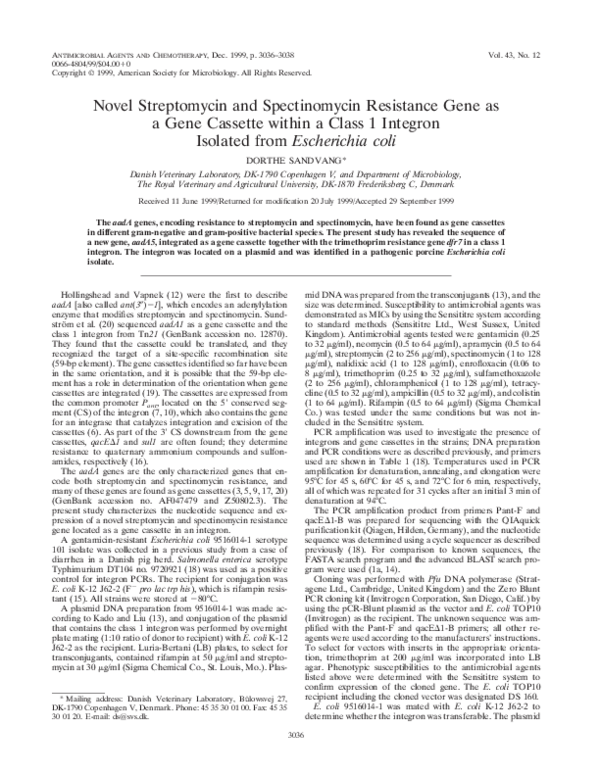 (PDF) Novel Streptomycin and Spectinomycin Resistance Gene as a Gene ...