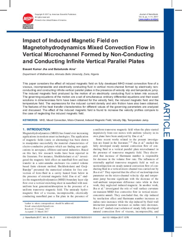 (PDF) Impact of Induced Magnetic Field on Magnetohydrodynamics Mixed Convection Flow in Vertical ...