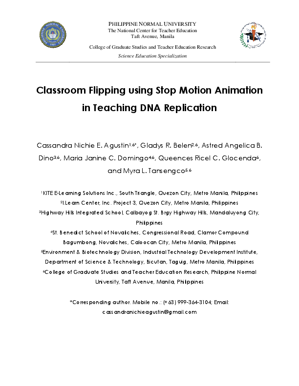 (PDF) Classroom Flipping using Stop Motion Animation in Teaching DNA ...