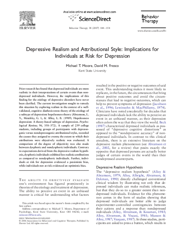 (PDF) Depressive Realism and Attributional Style: Implications for ...