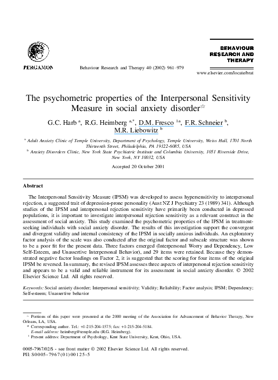 (PDF) The psychometric properties of the Interpersonal Sensitivity ...