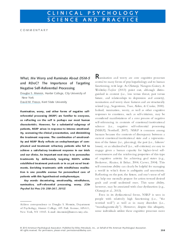 (PDF) What, Me Worry and Ruminate About DSM-5 and RDoC? The Importance ...