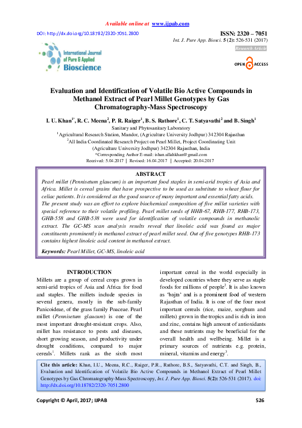 (PDF) Evaluation and Identification of Volatile Bio Active Compounds in ...
