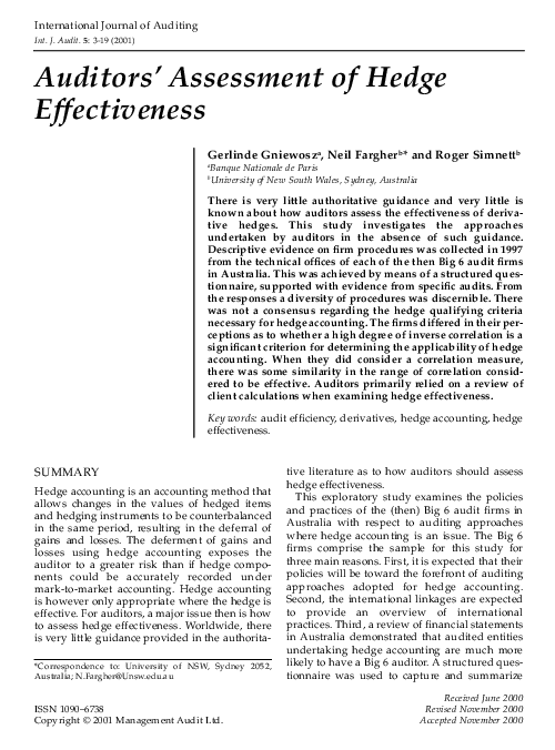 (PDF) Auditors' Assessment of Hedge Effectiveness | Neil Fargher ...