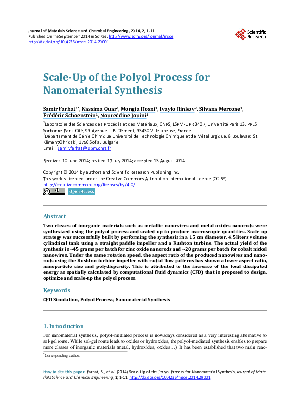 (PDF) Scale-Up of the Polyol Process for Nanomaterial Synthesis