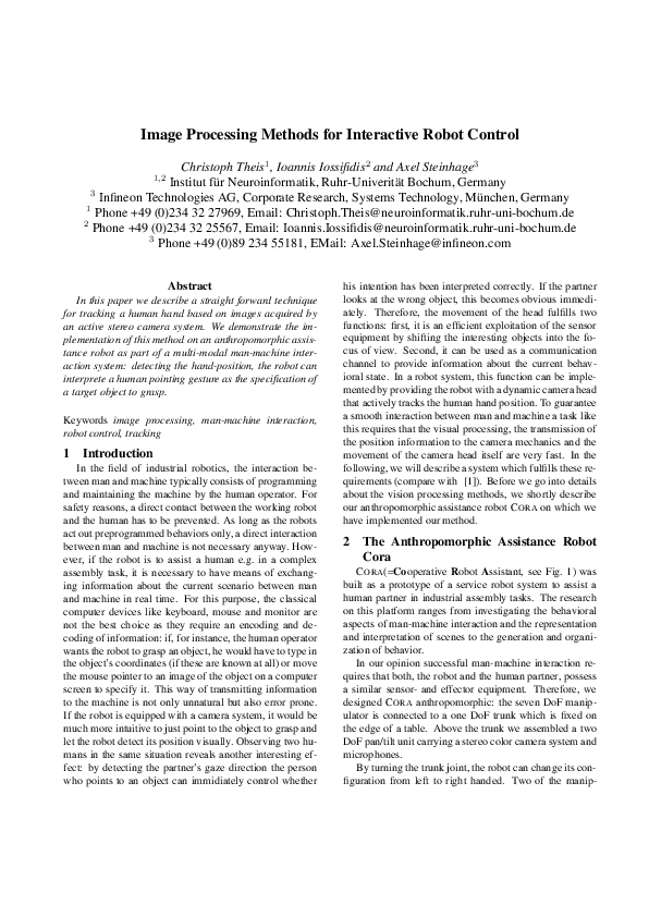 (PDF) Image Processing Methods for Interactive Robot Control