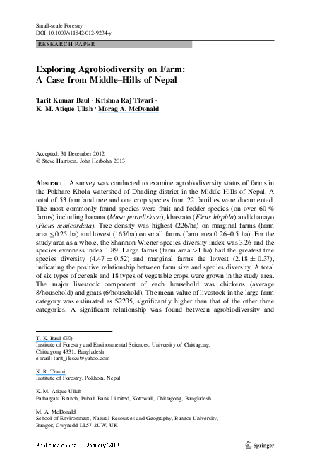 (PDF) Exploring Agrobiodiversity on Farm: A Case from Middle–Hills of Nepal