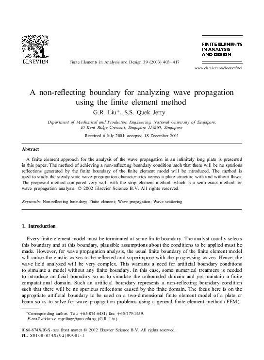 (PDF) A non-reflecting boundary for analyzing wave propagation using the finite element method