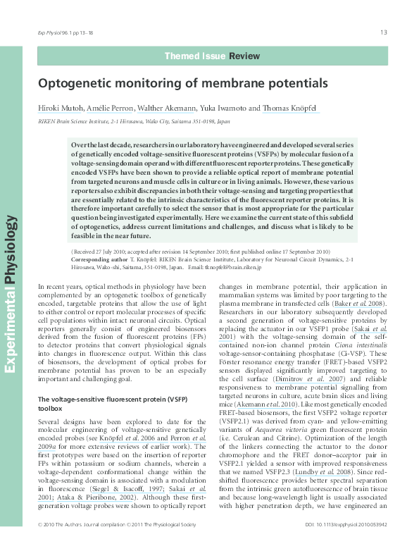 (PDF) Optogenetic monitoring of membrane potentials