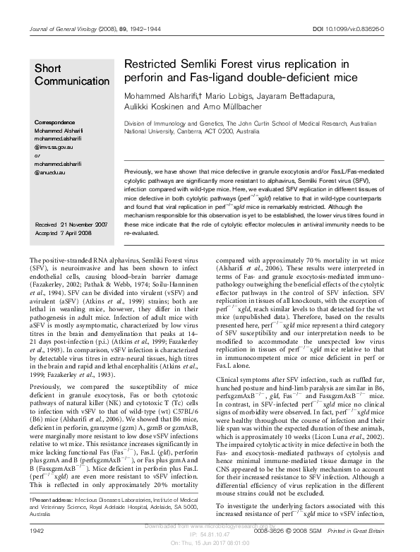(PDF) Restricted Semliki Forest virus replication in perforin and Fas ...