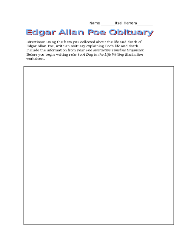(DOC) Edgar Allan Poe Obituary electronic version