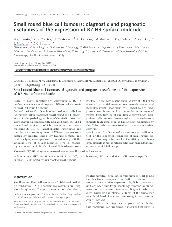(PDF) Small round blue cell tumours: diagnostic and prognostic ...