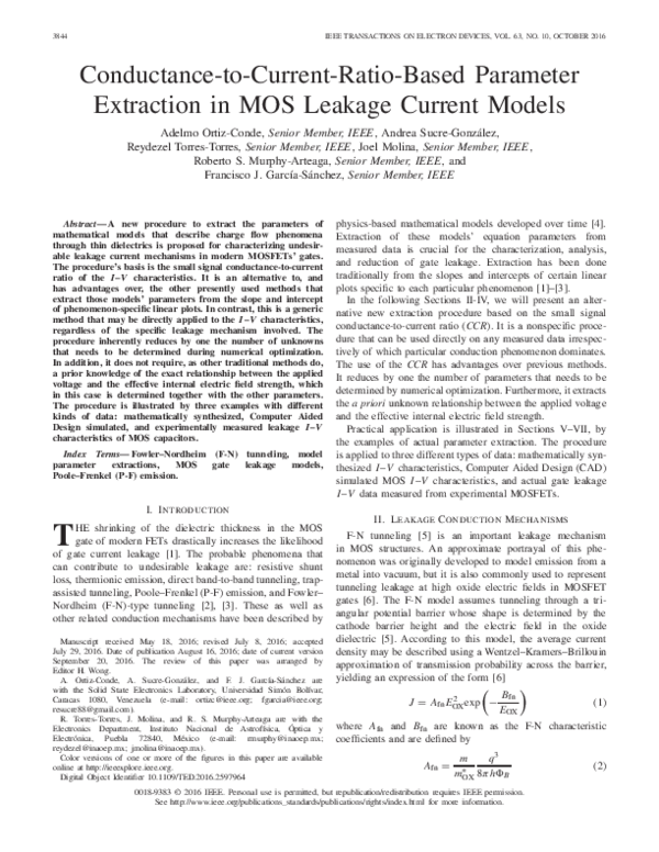 Pdf Conductance To Current Ratio Based Parameter Extraction In Mos