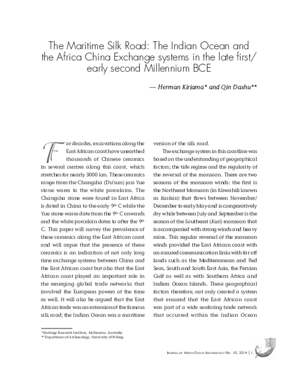 (PDF) The Maritime Silk Road: The Indian Ocean and the Africa China ...