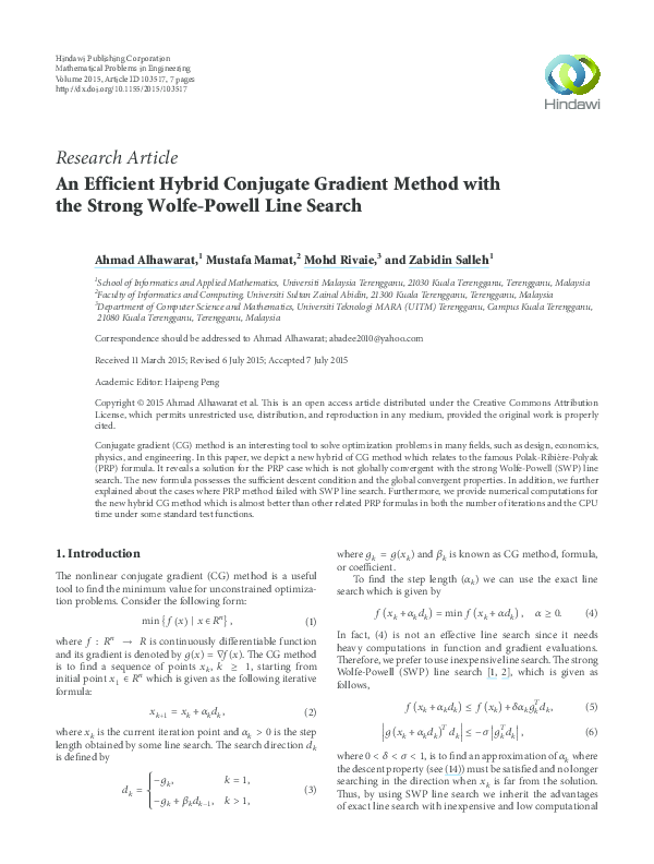 (PDF) An Efficient Hybrid Conjugate Gradient Method with the Strong Wolfe-Powell Line Search