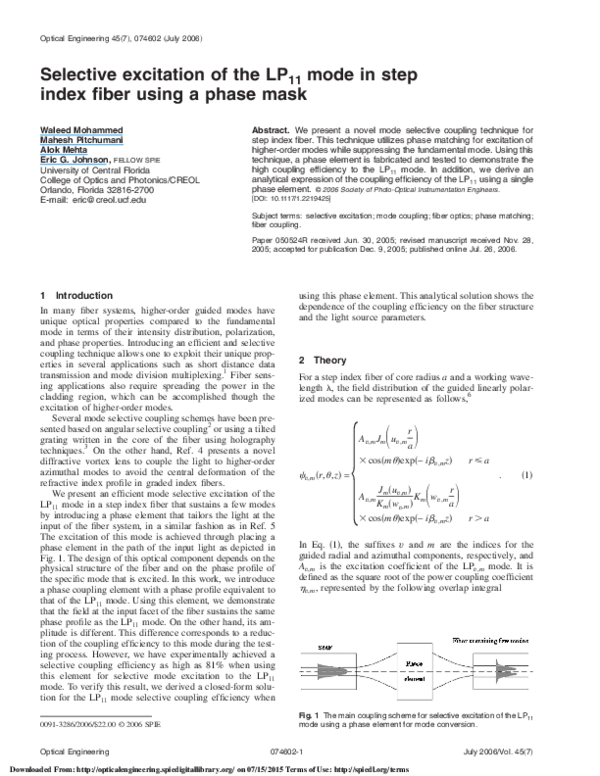 (PDF) Selective excitation of the LP 11 mode in step index fiber using ...