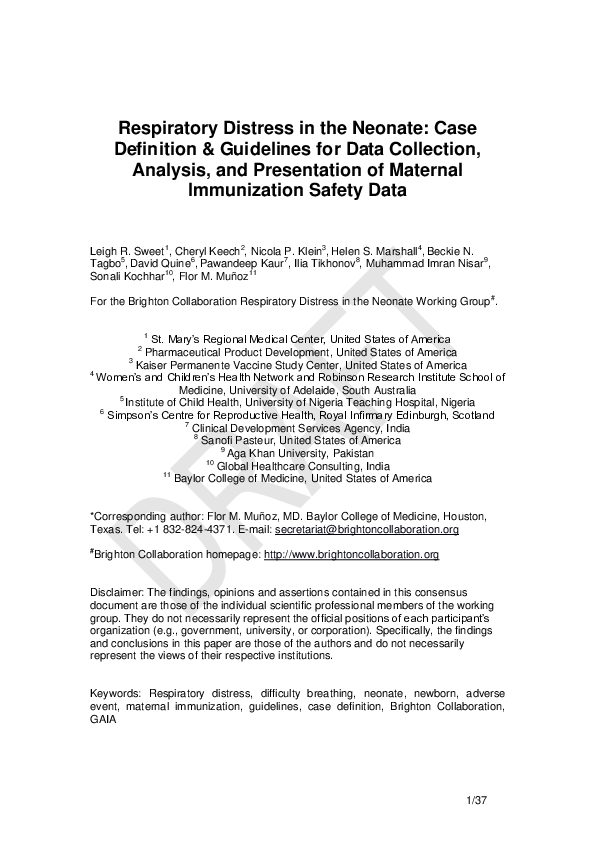 (PDF) Respiratory Distress in the Neonate: Case Definition & Guidelines ...