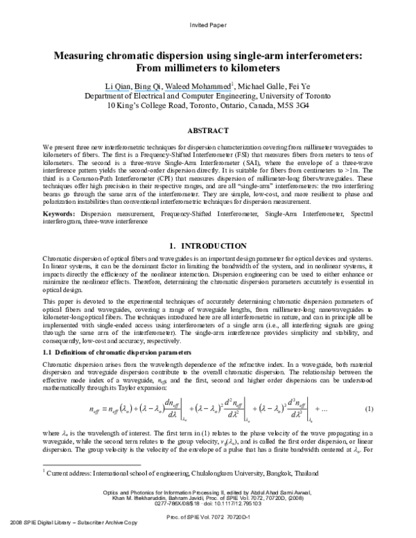 (PDF) Measuring chromatic dispersion using single-arm interferometers ...