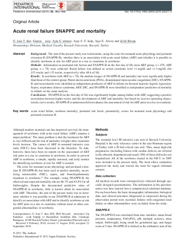 (PDF) Acute renal failure SNAPPE and mortality