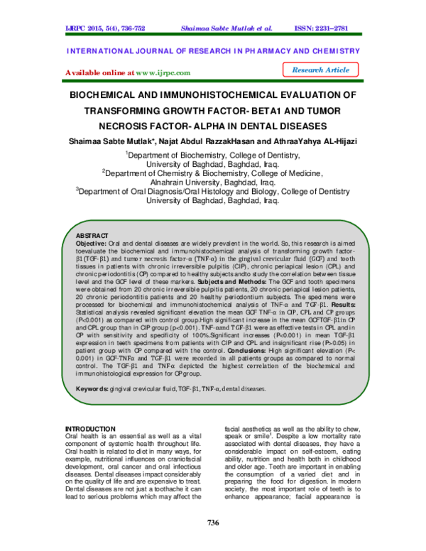 (PDF) BIOCHEMICAL AND IMMUNOHISTOCHEMICAL EVALUATION OF TRANSFORMING GROWTH FACTOR-BETA1 AND ...