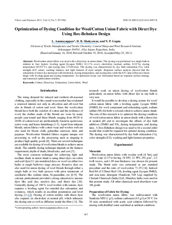 (PDF) One‐bath union dyeing of a modified wool/acrylic blend with acid and reactive dyes | Manal ...