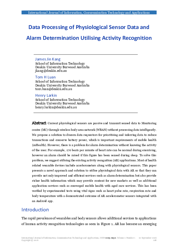 Pdf Data Processing Of Physiological Sensor Data And Alarm