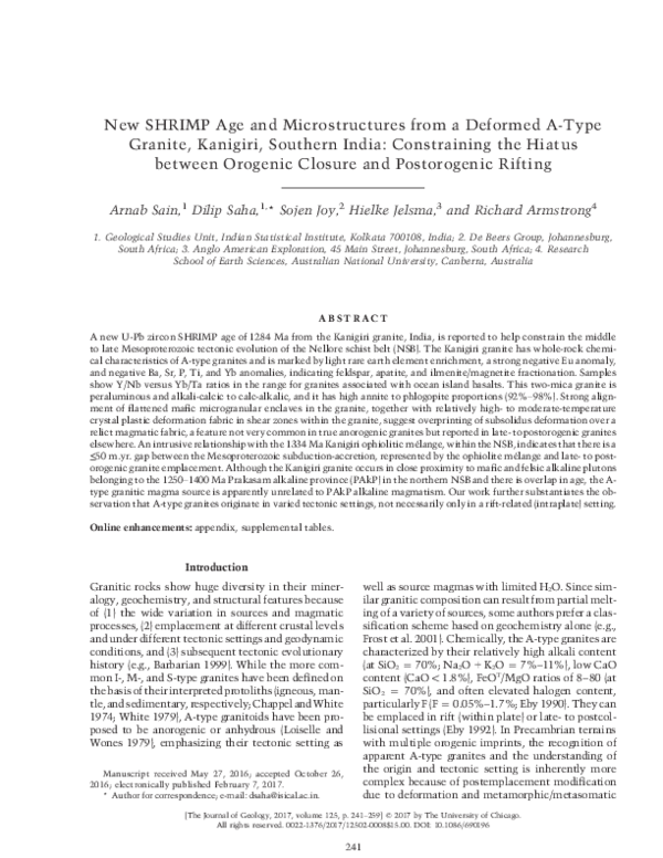 (PDF) New SHRIMP Age and Microstructures from a Deformed A-Type Granite ...