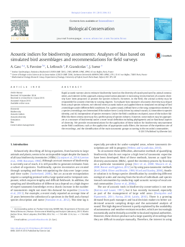 (PDF) Acoustic indices for biodiversity assessments: Analyses of bias ...
