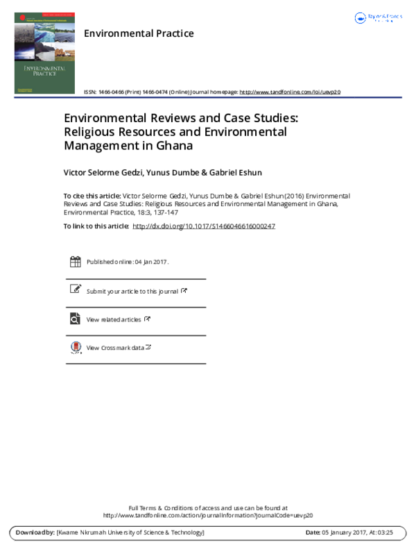 (PDF) Environmental Reviews and Case Studies: Religious Resources and ...