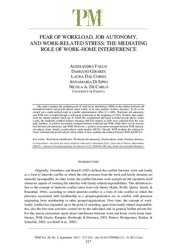 (PDF) Fear of workload, job autonomy, and work-related stress: The ...