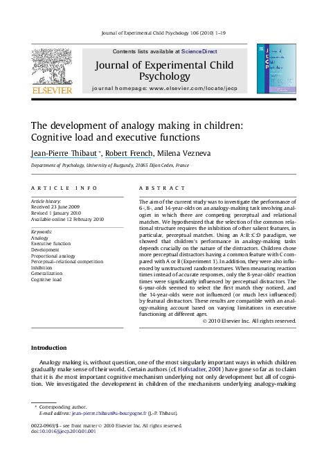 (PDF) The development of analogy making in children: Cognitive load and ...