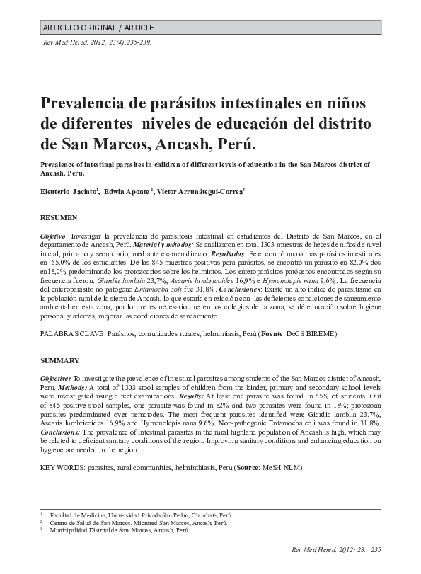 (PDF) Prevalence of intestinal parasites in children of different ...