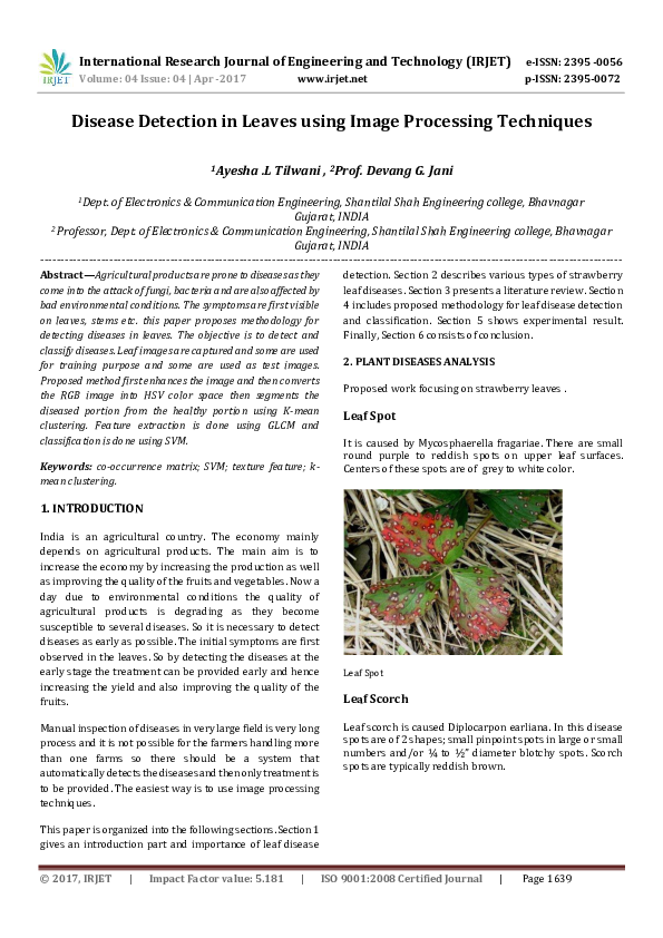 (PDF) Disease Detection in Leaves using Image Processing Techniques