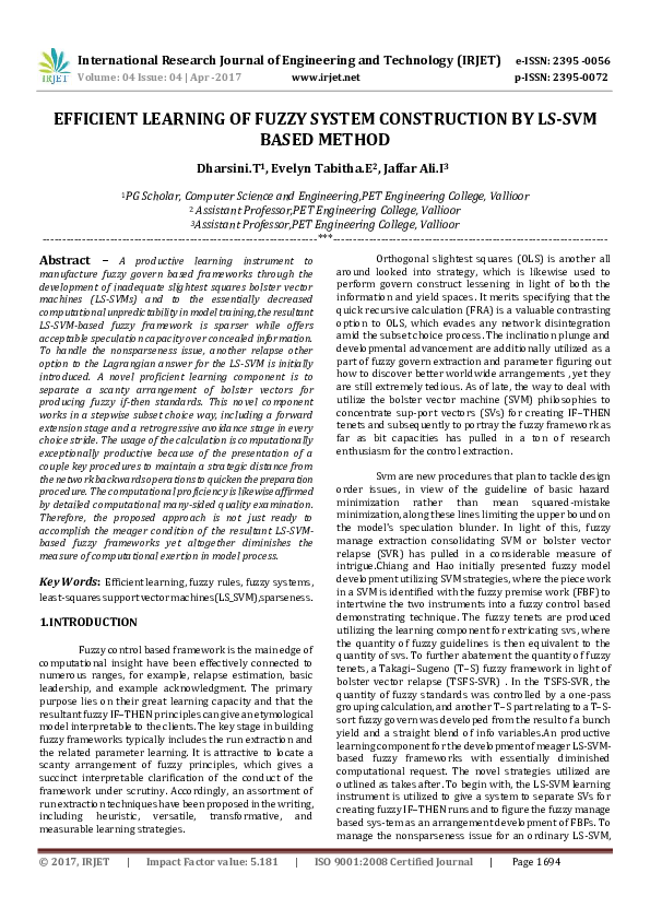 (PDF) EFFICIENT LEARNING OF FUZZY SYSTEM CONSTRUCTION BY LS-SVM BASED METHOD