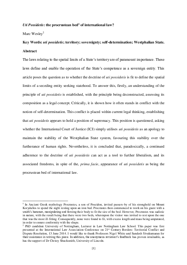 (DOC) Uti Possidetis: the procrustean bed of international law