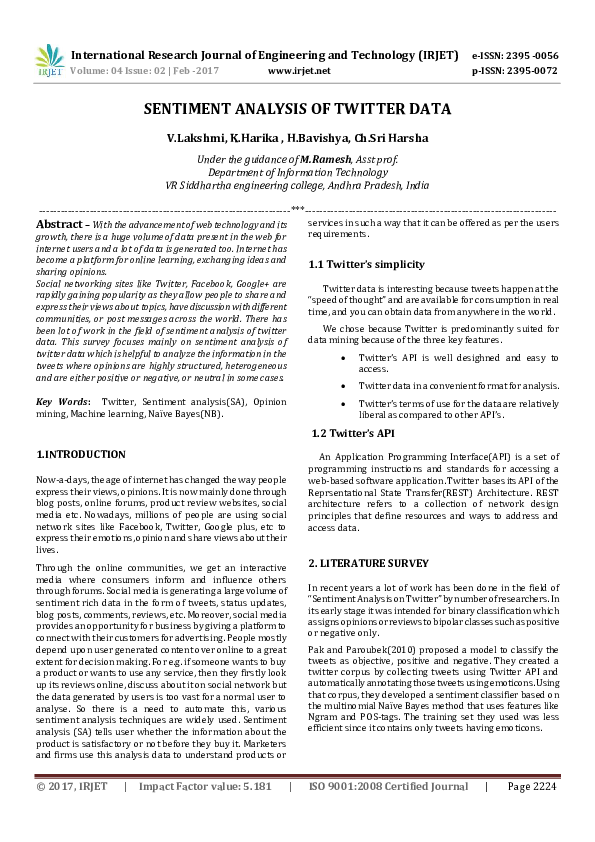 (PDF) SENTIMENT ANALYSIS OF TWITTER DATA