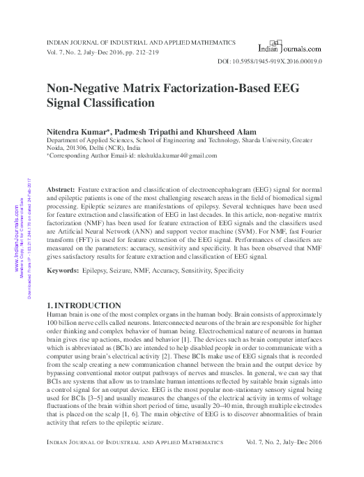 Pdf Non Negative Matrix Factorization Based Eeg Signal Classification