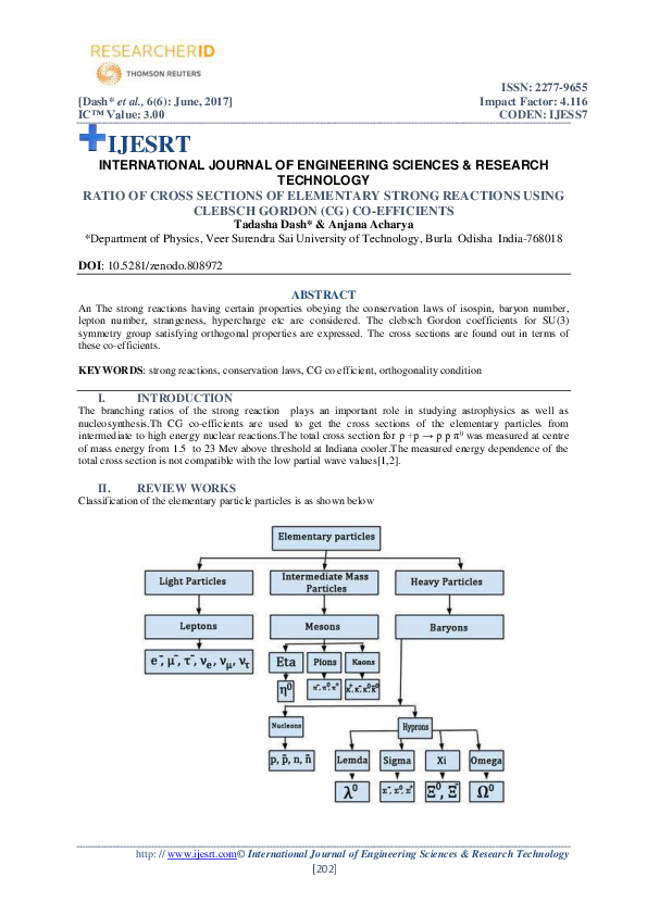 (PDF) RATIO OF CROSS SECTIONS OF ELEMENTARY STRONG REACTIONS USING ...
