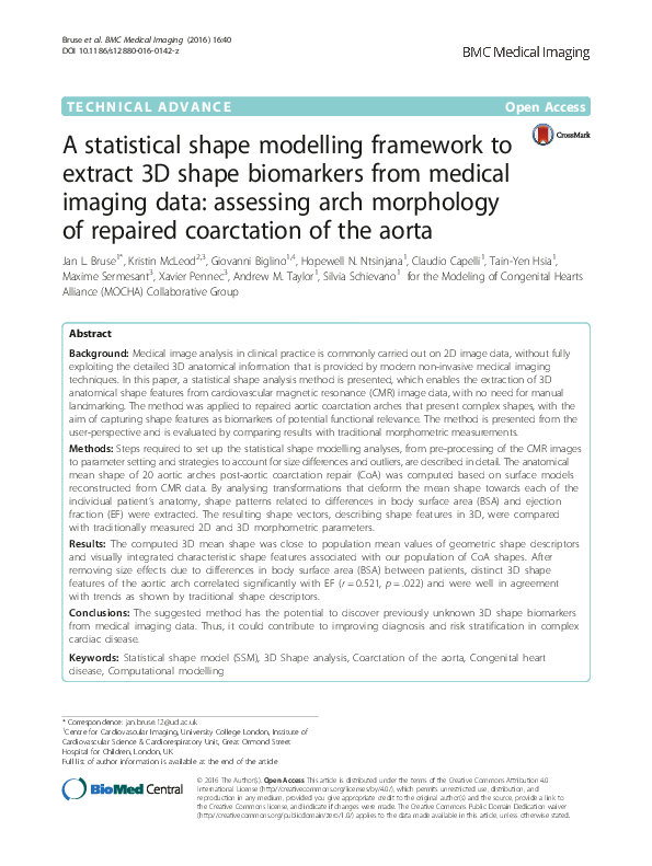 (PDF) A statistical shape modelling framework to extract 3D shape biomarkers from medical ...