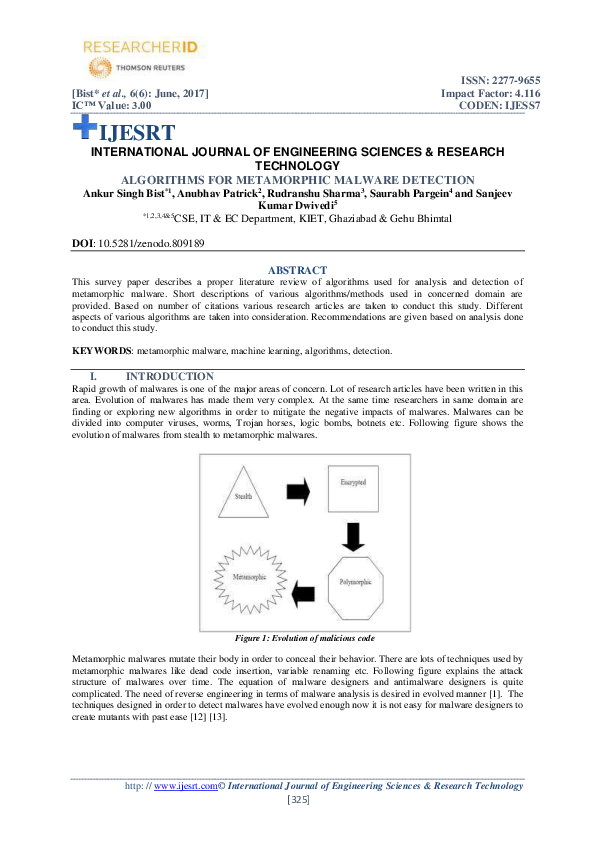 Pdf Algorithms For Metamorphic Malware Detection 4982