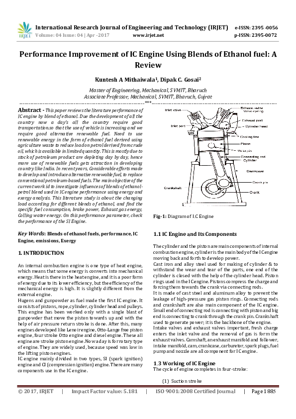 (PDF) Performance Improvement of IC Engine Using Blends of Ethanol fuel ...