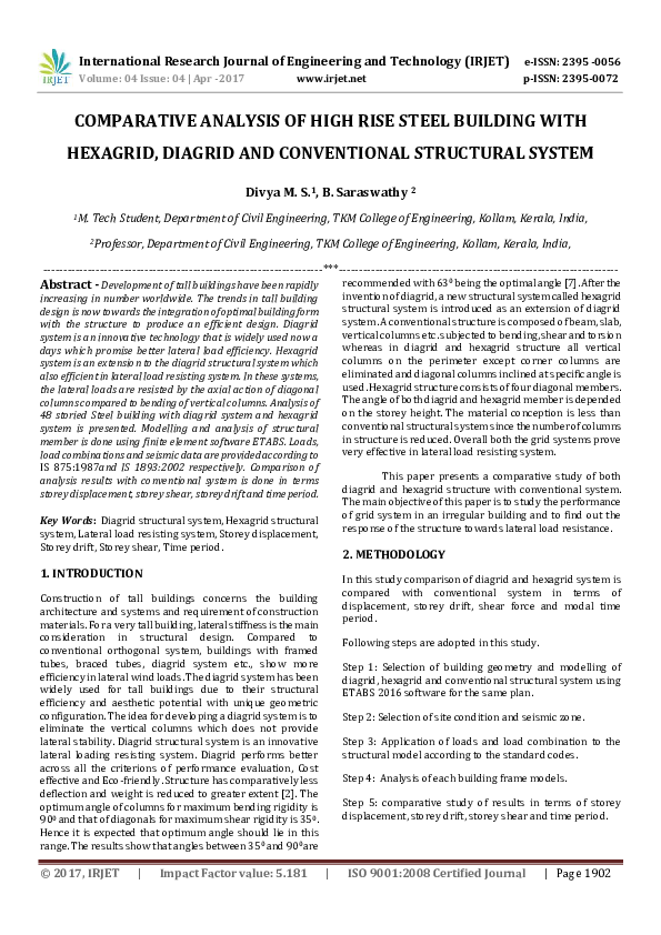 (PDF) COMPARATIVE ANALYSIS OF HIGH RISE STEEL BUILDING WITH HEXAGRID, DIAGRID AND CONVENTIONAL ...