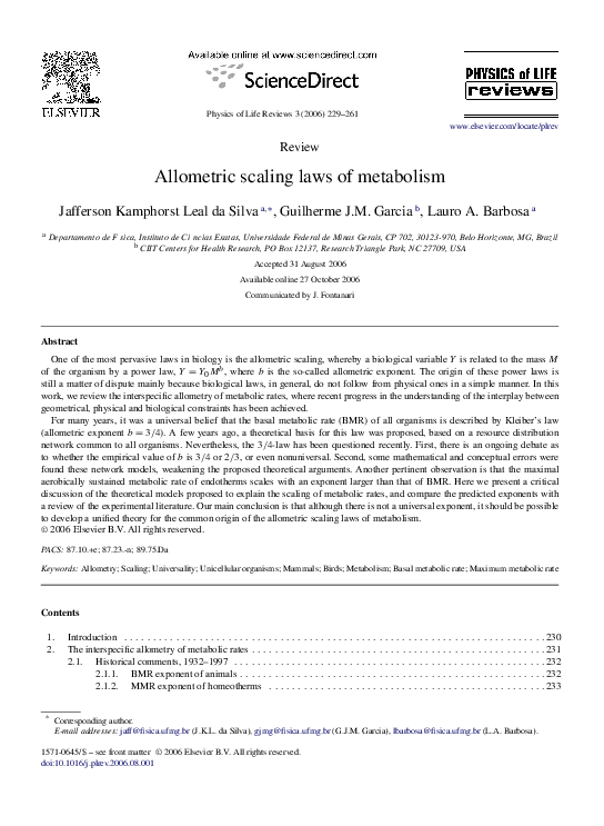 (PDF) Allometric scaling laws of metabolism