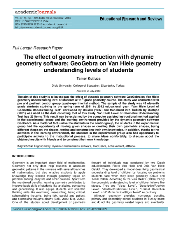 (PDF) The effect of geometry instruction with dynamic geometry software ...