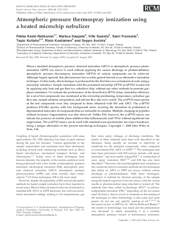 (PDF) Atmospheric pressure thermospray ionization using a heated ...